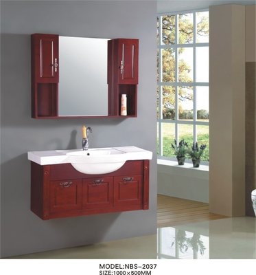 China Cherry wood bathroom vanity optional drains / Faucet , natural wood bathroom cabinets with painting supplier