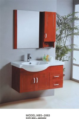 China Cherry color Solid Wood Bathroom Cabinet with mirror 0.4CBM Volume 900 * 480MM supplier