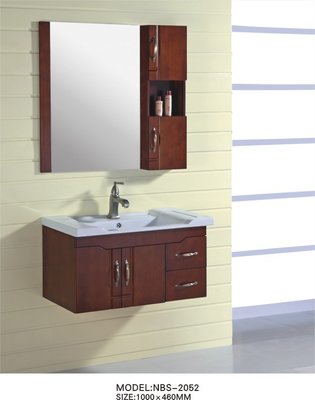 China 16mm oak Material Solid Wood Bathroom Cabinet small 100 X 46 / cm Brass handles supplier