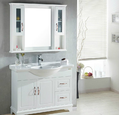 China Classic bathroom vanities with double sinks , high end bathroom vanities optional Waste drain supplier