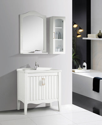 China 2 Doors Ceramic Bathroom Vanity mirrored stainless steel with Soft Closing Sliders supplier