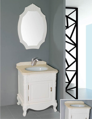 China 16mm oak material antique white bathroom vanity ,  freestanding  bathroom cabinet with customized mirror supplier