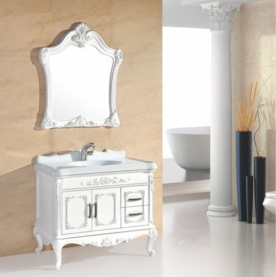 China Customized shapes PVC bathroom cabinet 15 / 18mm door thickness with basin table supplier