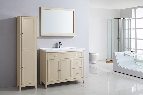 China Melamine Board 16 mm Door  MDF Bathroom Cabinet With Simple Silver Glass Mirror supplier