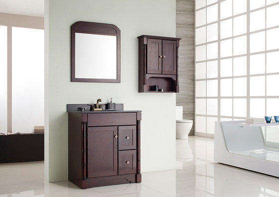 China 32 Inch Bathroom Vanity Marble Countertop Dark Red Wall Mounted Sink Vanity supplier