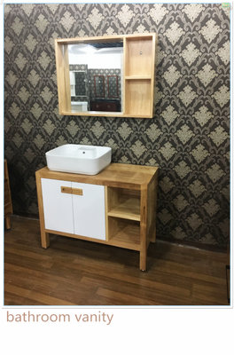 China 100cm Natural Wood Square Sinks Bathroom Vanities , Small Bathroom Vanity With Sink supplier
